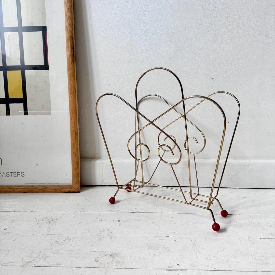 Vintage 60s Brass Ball Foot Mag Rack - Etsy