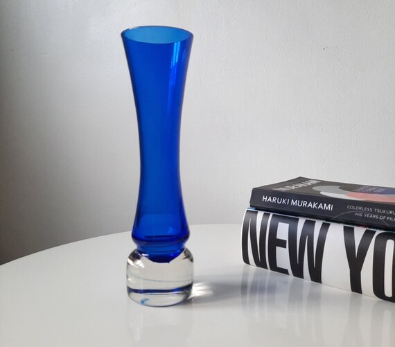 Vintage Sea Glasbruk Danish Glass Vase Cobalt Blue With Clear - Etsy