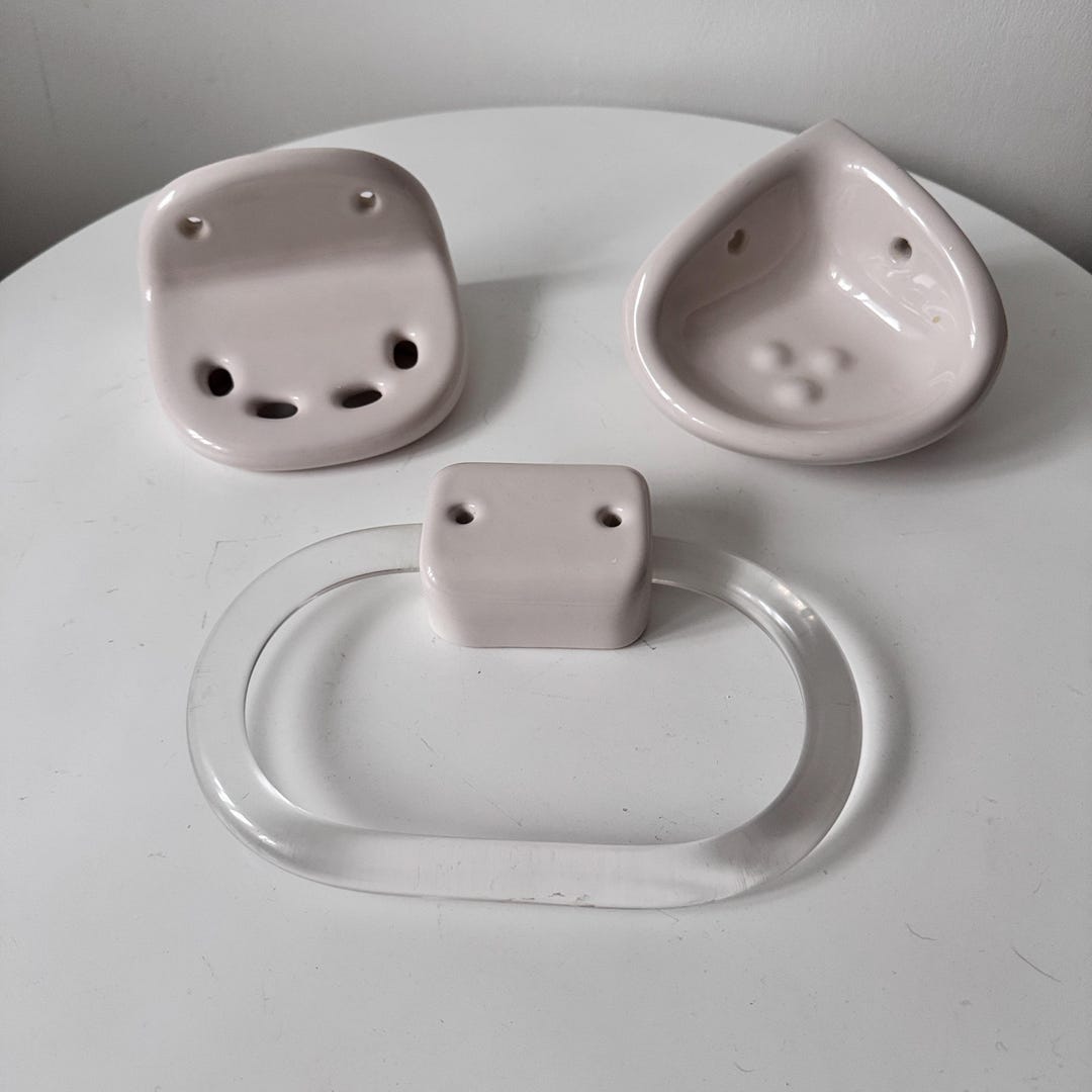 Lucite White Ceramic Bathroom Set - Etsy