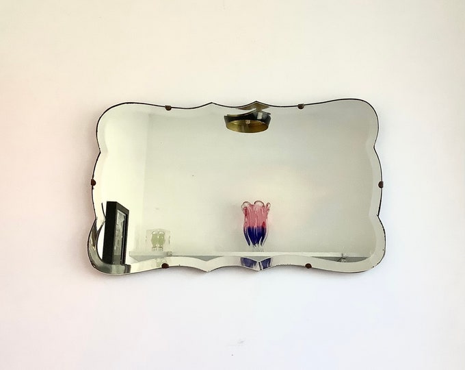 RARE! Art Deco Pretty Mirror Frameless 1940s Wavy Scallop Facet Edge ...