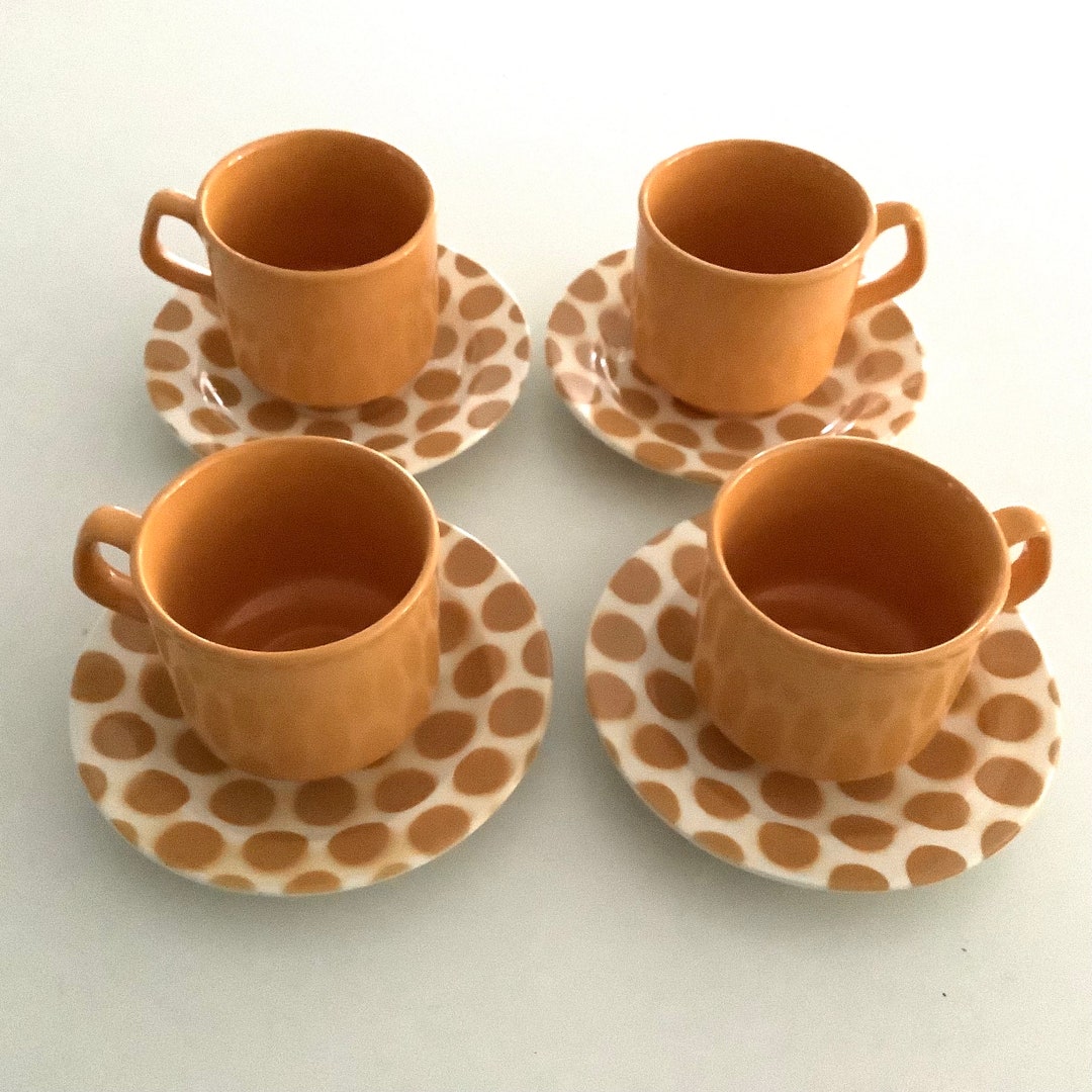 Vintage 60s TAM Mustard Spotty Coffee Cups and Saucers 4 - Etsy