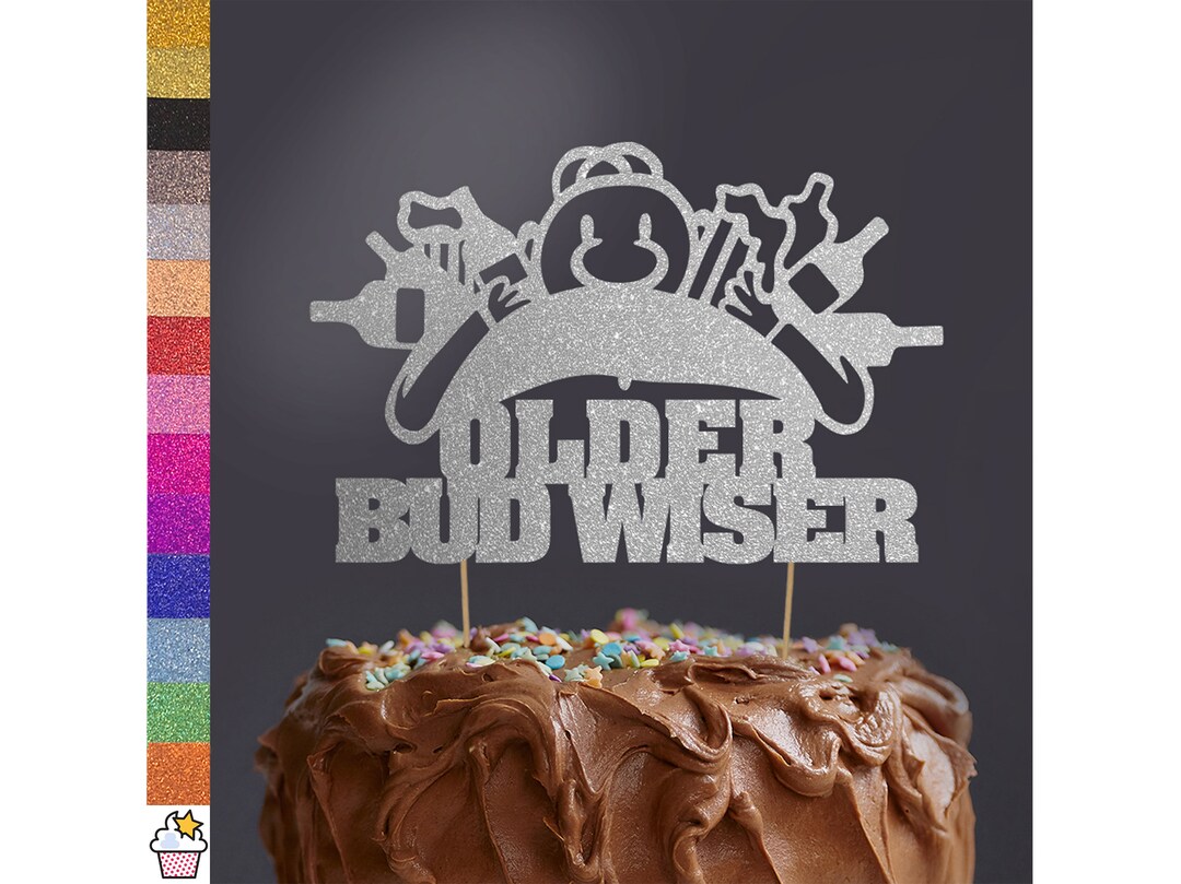 Older Bud Wiser Beer Bottle Glitter Cake Topper Decoration by Cakeshop ...