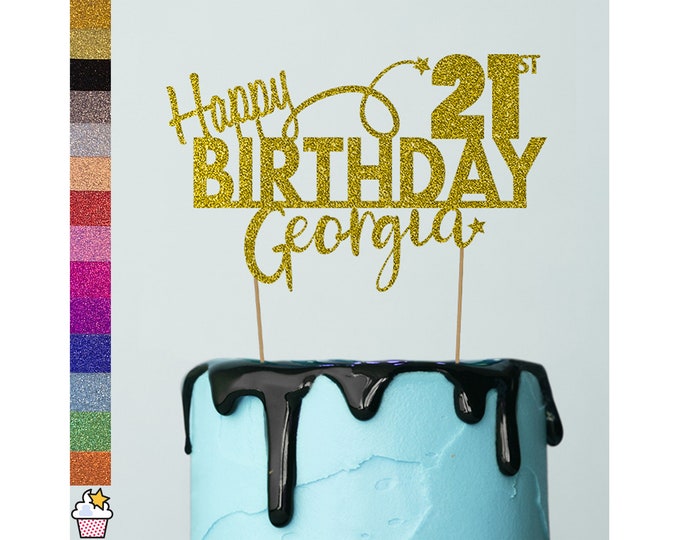 Personalised Happy Birthday Glitter Cake Topper By Cakeshop Custom