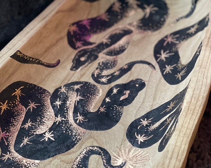 Starseed Snake Tray, Alter Tray, Cosmic Snake Gold Wooden Tray, Yule ...