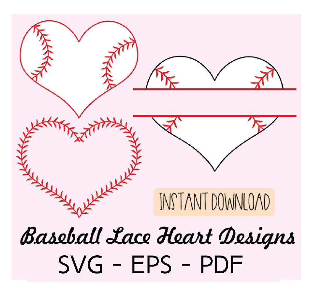 Baseball Lace Heart Bundle SVG EPS PDF Files Commercial Use Cut Files ...