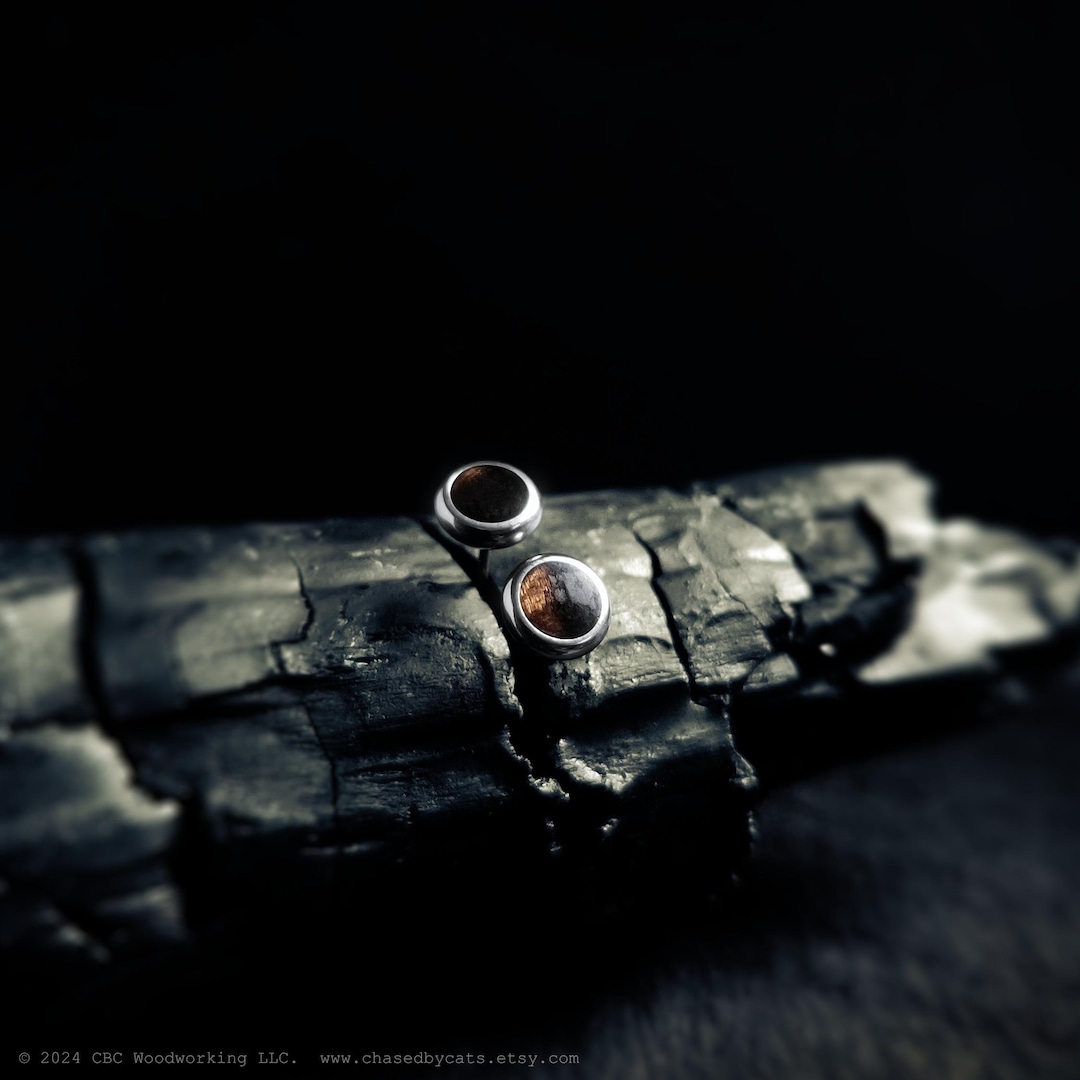 Macassar Ebony Wood and Stainless Steel Stud Earrings – Handmade ...