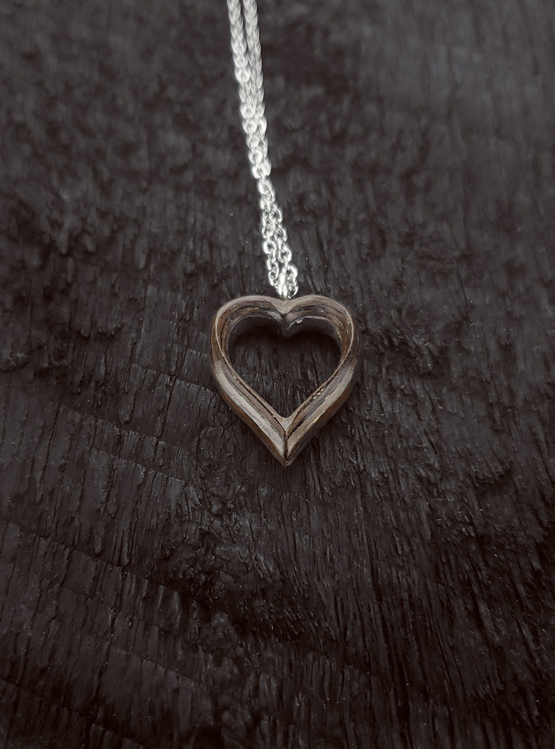 Small Open Heart Necklace Wood Anniversary Gift 5 Year - Etsy