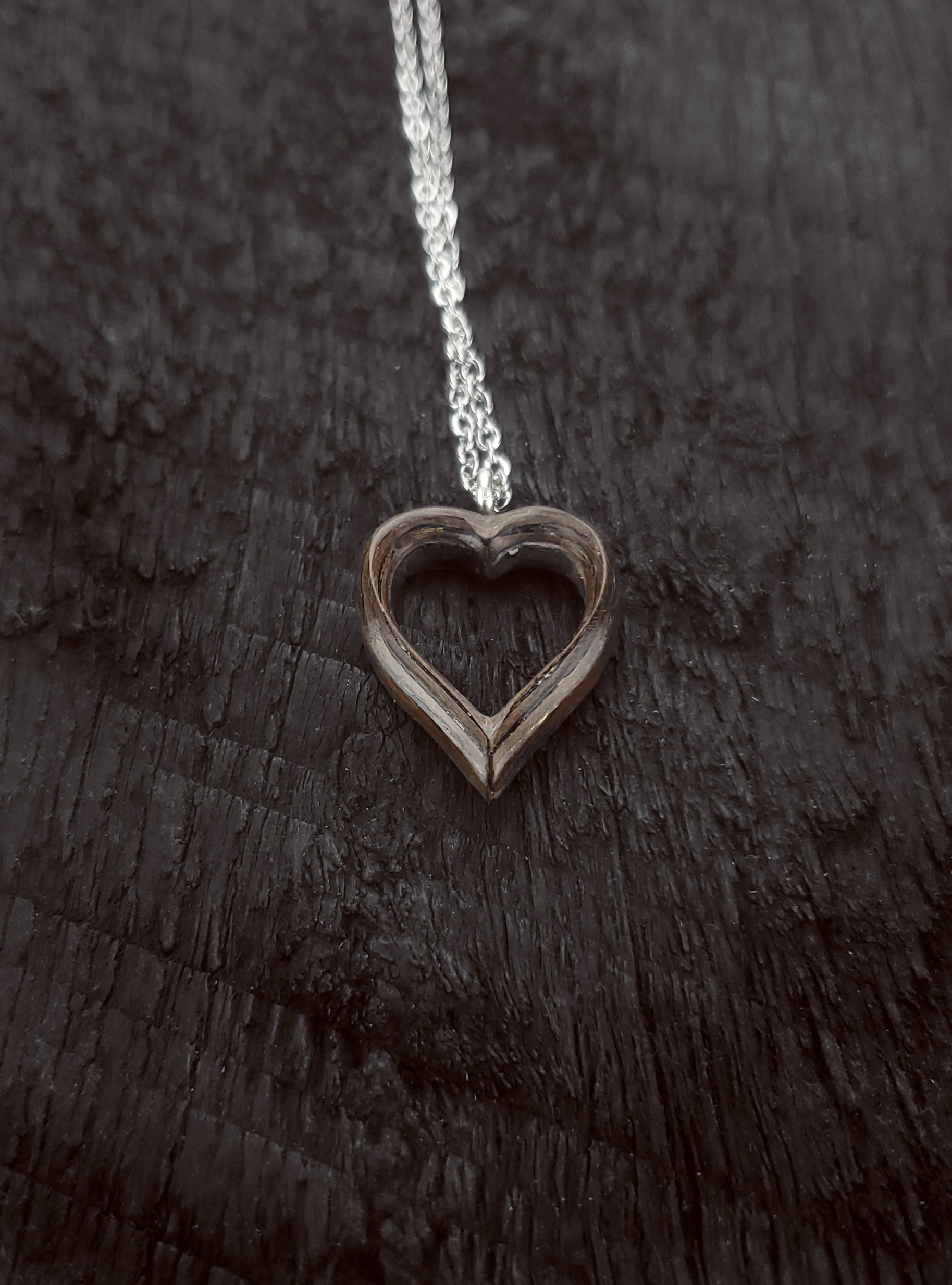 Small Open Heart Necklace Wood Anniversary Gift 5 Year | Etsy