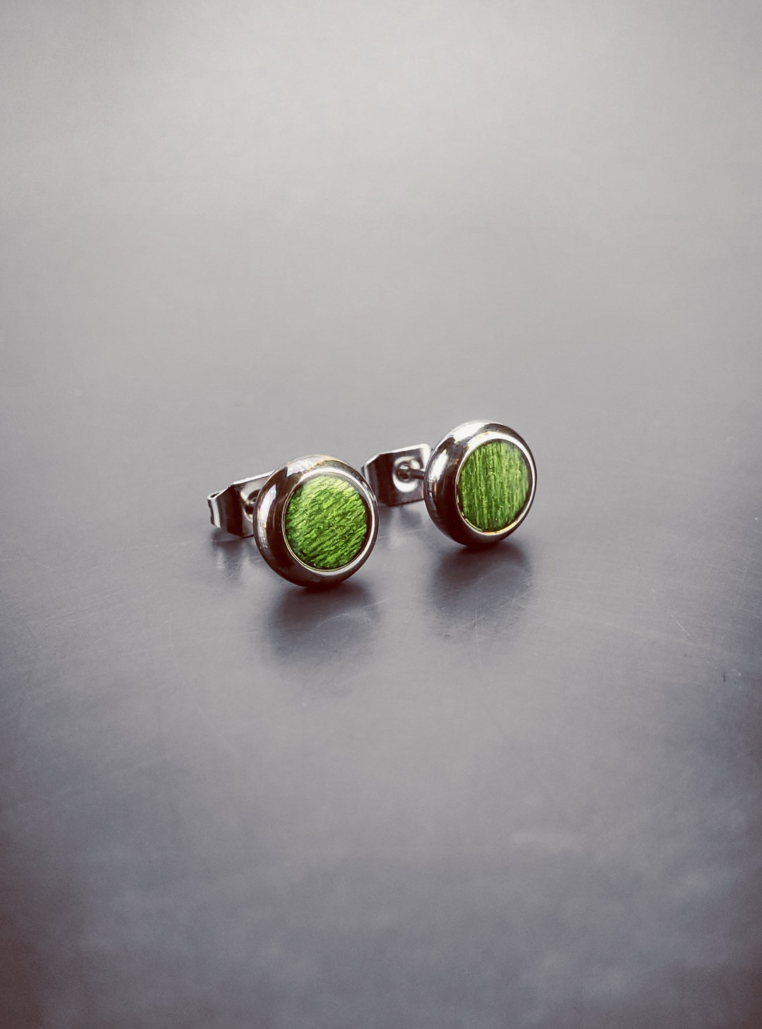 Green Wood Stud Earrings, Mens Stud Earrings, Wooden Stud Earrings ...