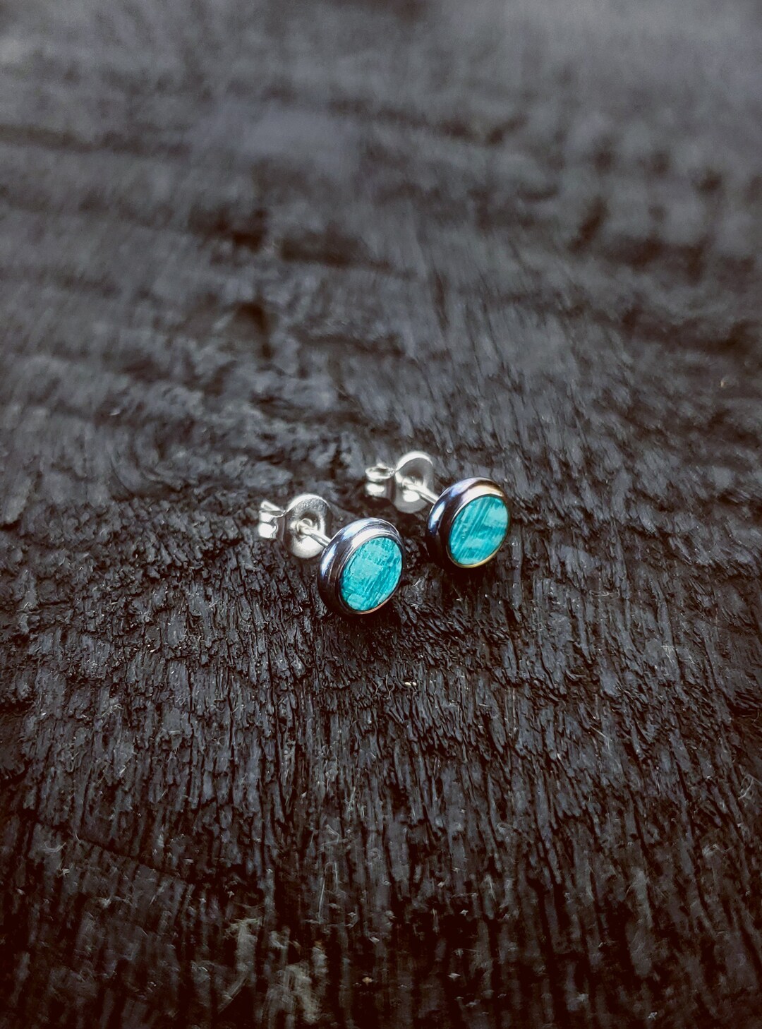 Turquoise Wood Stud Earrings, Mens Stud Earrings, Wooden Stud Earrings ...