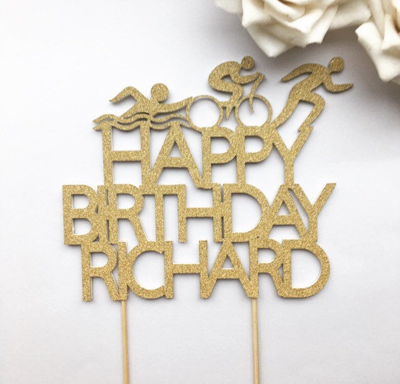 Triathlon Birthday Cake Topper Happy Birthday Cake Topper | Etsy