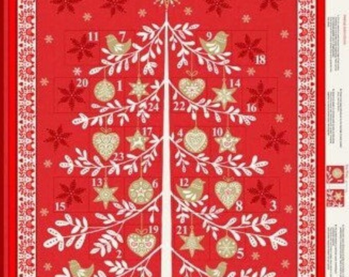 Scandi Tree Advent Calendar Panel in Red With Gold Metallic Accents by ...