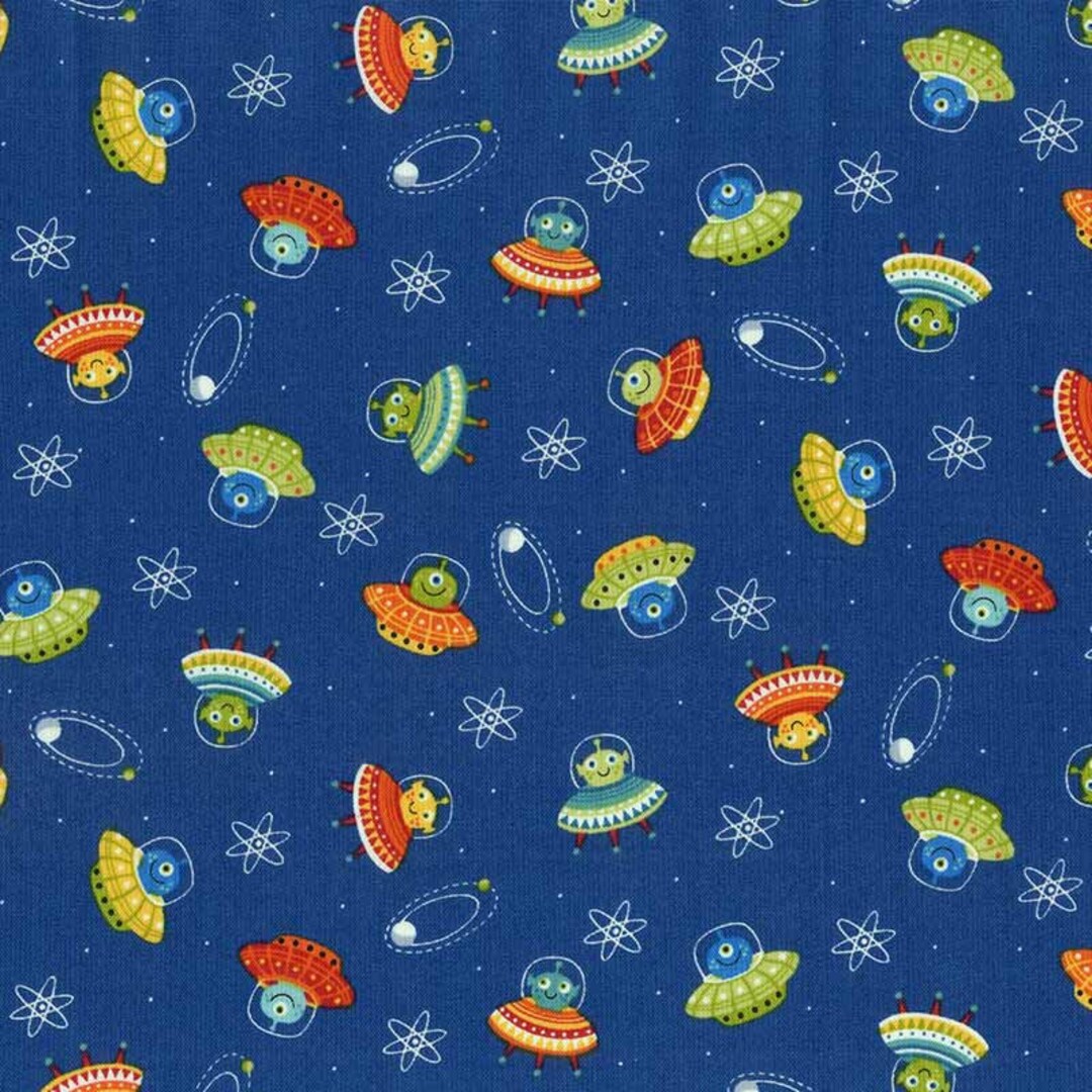 1/2 Metre Outer Space Alien Scatter Blue by Makower 100% Cotton Fabric ...