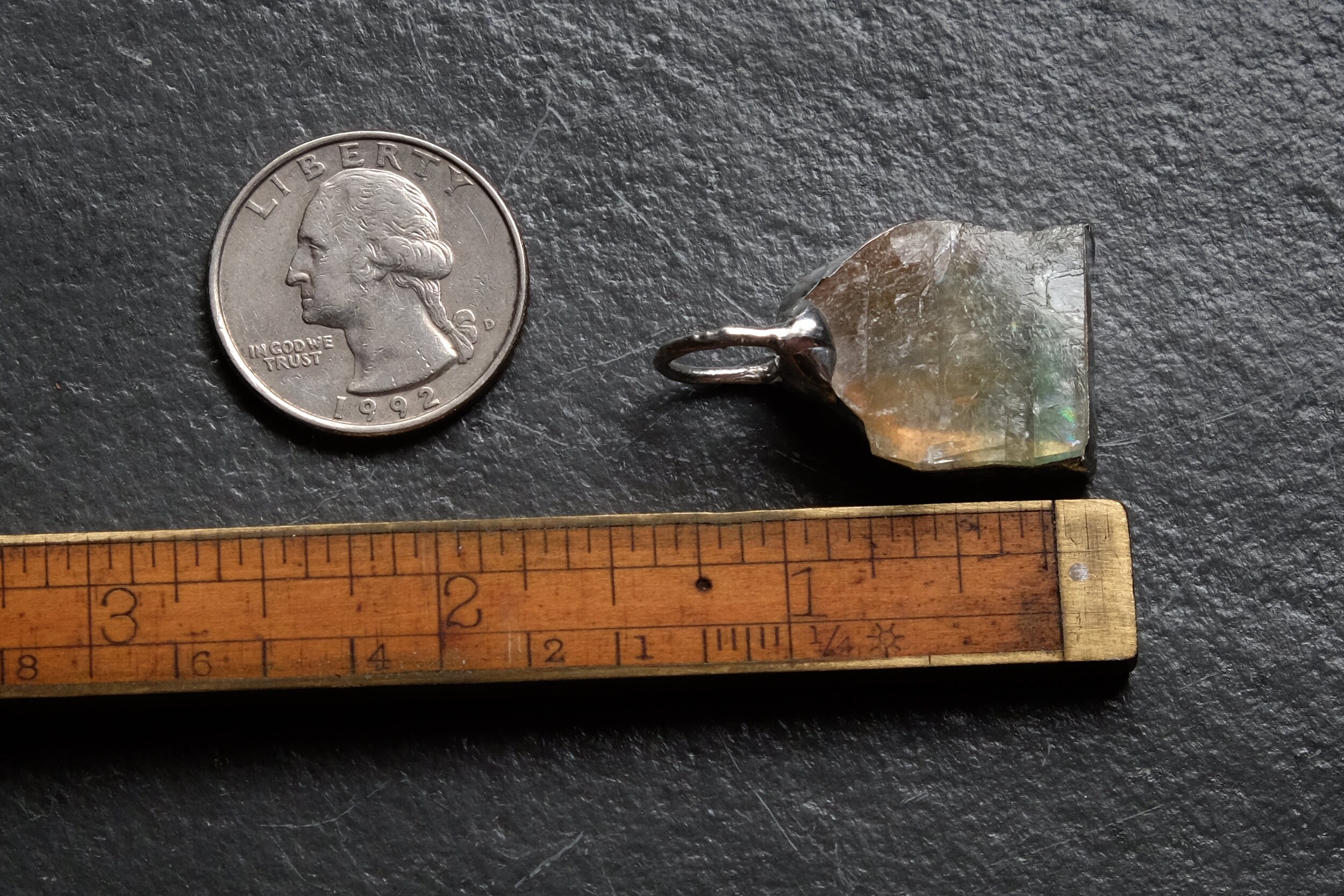 Emerald Green and Yellow Gradient Calcite Pendant Necklace. Soldered ...