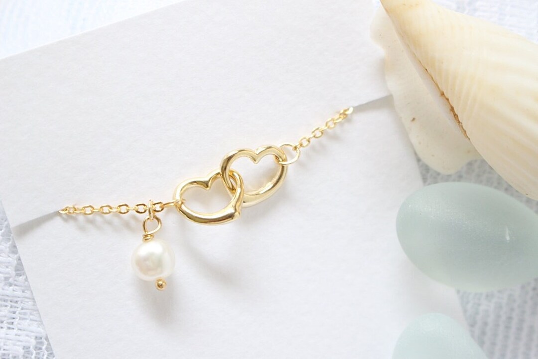 Linked Heart Bracelet, Interlocking Heart, Fresh Water Pearl ...