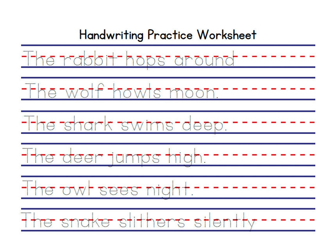 Handwriting Practice Sentences Animals, Routine and Manners Trace ...