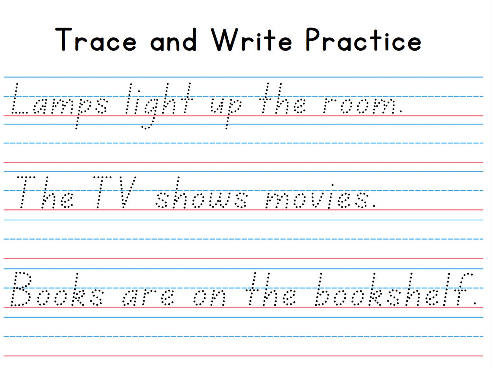 Trace Then Write Sentences Writing Practice Worksheets, Printable ...