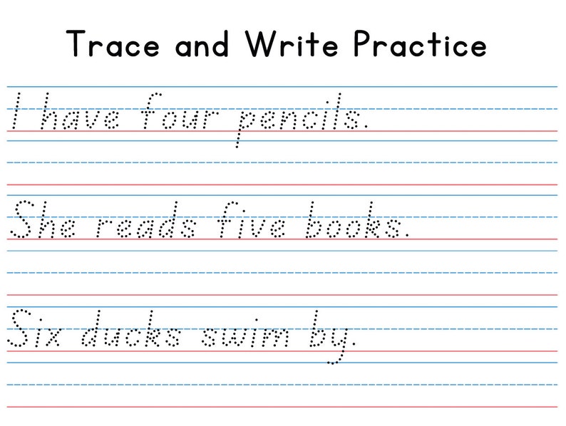 Trace Then Write Sentences Writing Practice Worksheets, Printable ...
