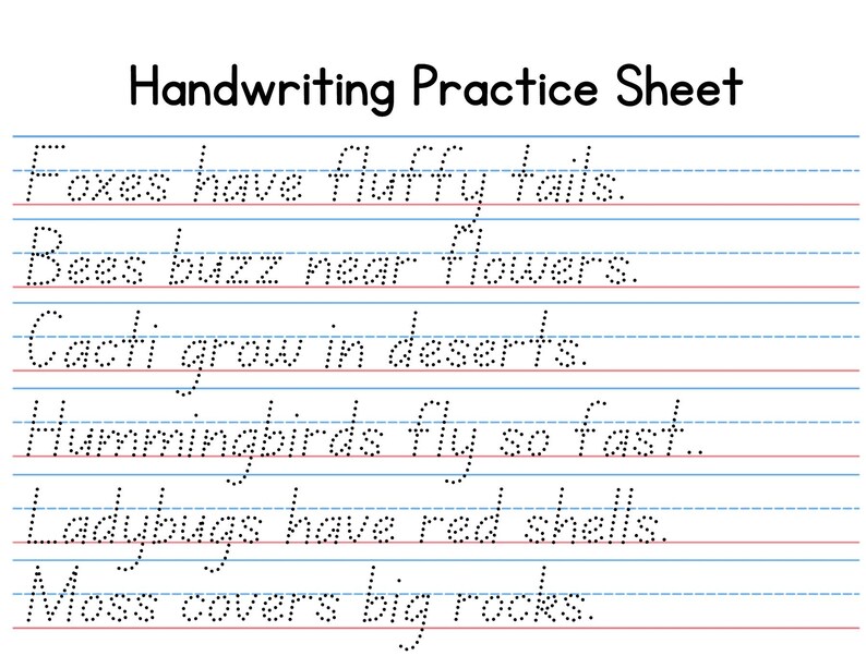 Handwriting Practice Worksheets: Sentences Activity, Grades 1-3 (PDF ...