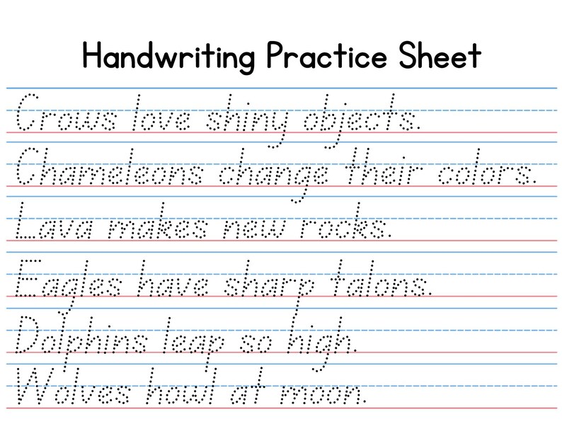 Handwriting Practice Worksheets: Sentences Activity, Grades 1-3 (PDF ...