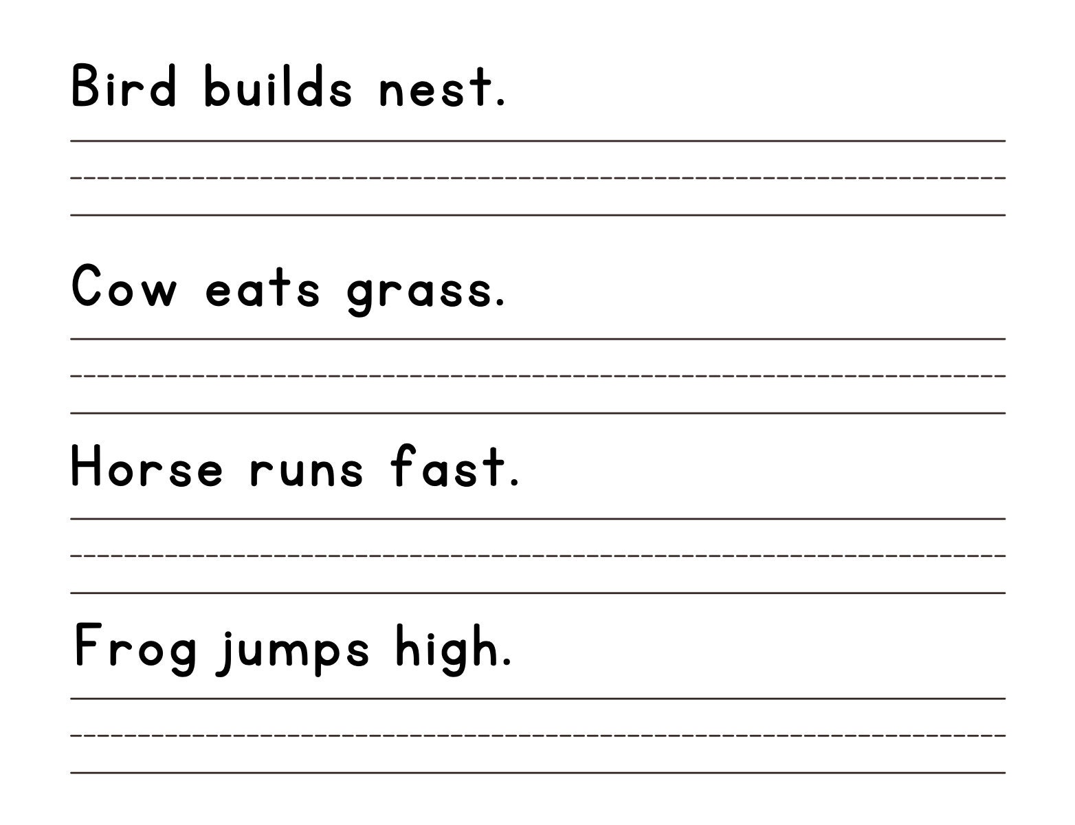 100 Sentence Animals Writing Practice Worksheets, Printable Writing ...