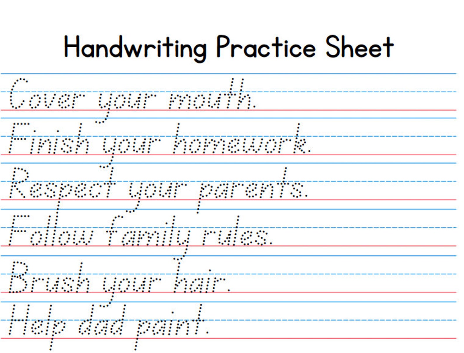Handwriting Practice Sentences Animals, Routine and Manners Trace ...