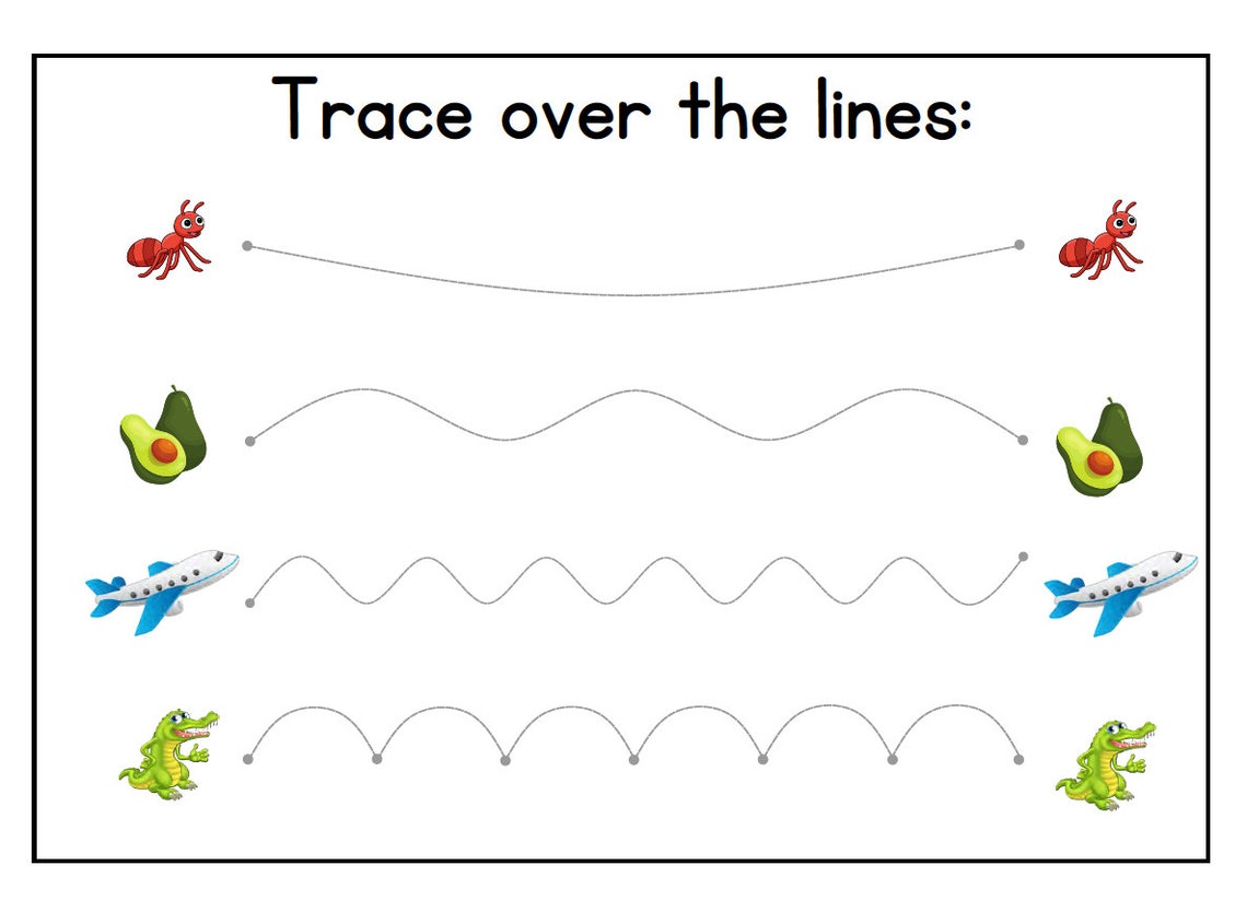 Trace Over the Lines Practice Worksheet Kindergarten Preschool, Pre-k ...