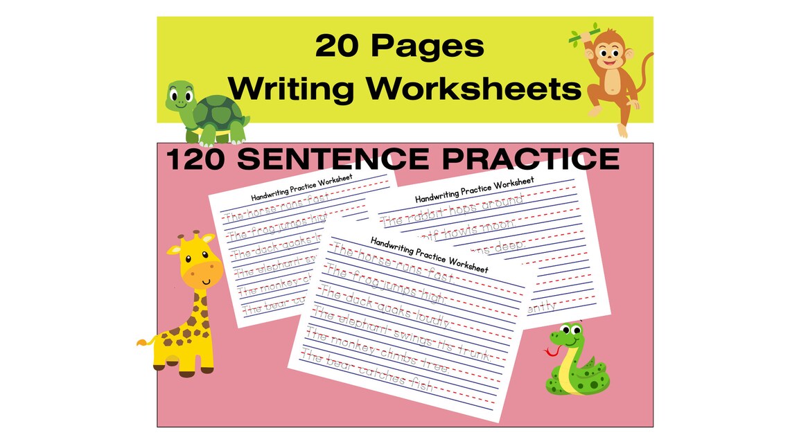 Animal Sentence Tracing Worksheets: Grade 1-3 ELA (PDF) - Etsy