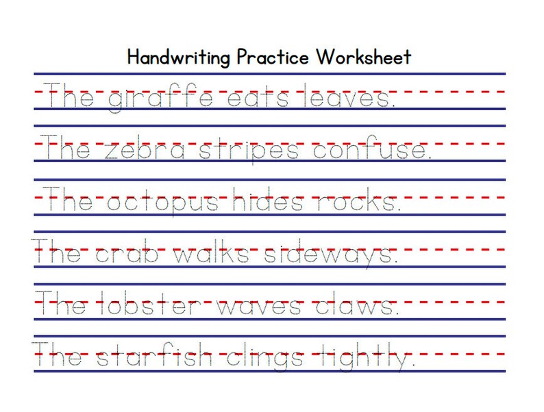 Handwriting Practice Sentences Animals, Routine and Manners Trace ...