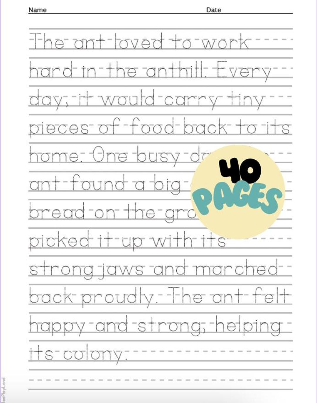 40 Pages Handwriting Practice Tracing Trace Printable Homeschooling ...