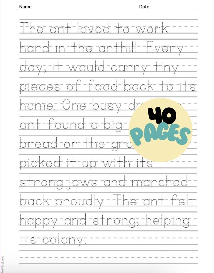 Story Handwriting Practice: 40-page Tracing for Grade 1-3 (PDF) - Etsy