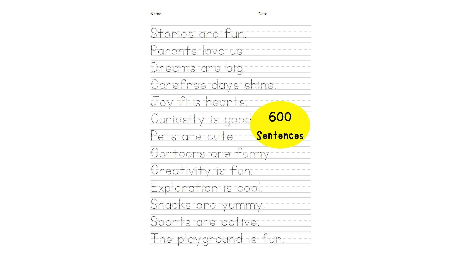 600 Trace Worksheet Writing Practice Grade 1-3 Kindergarten ...