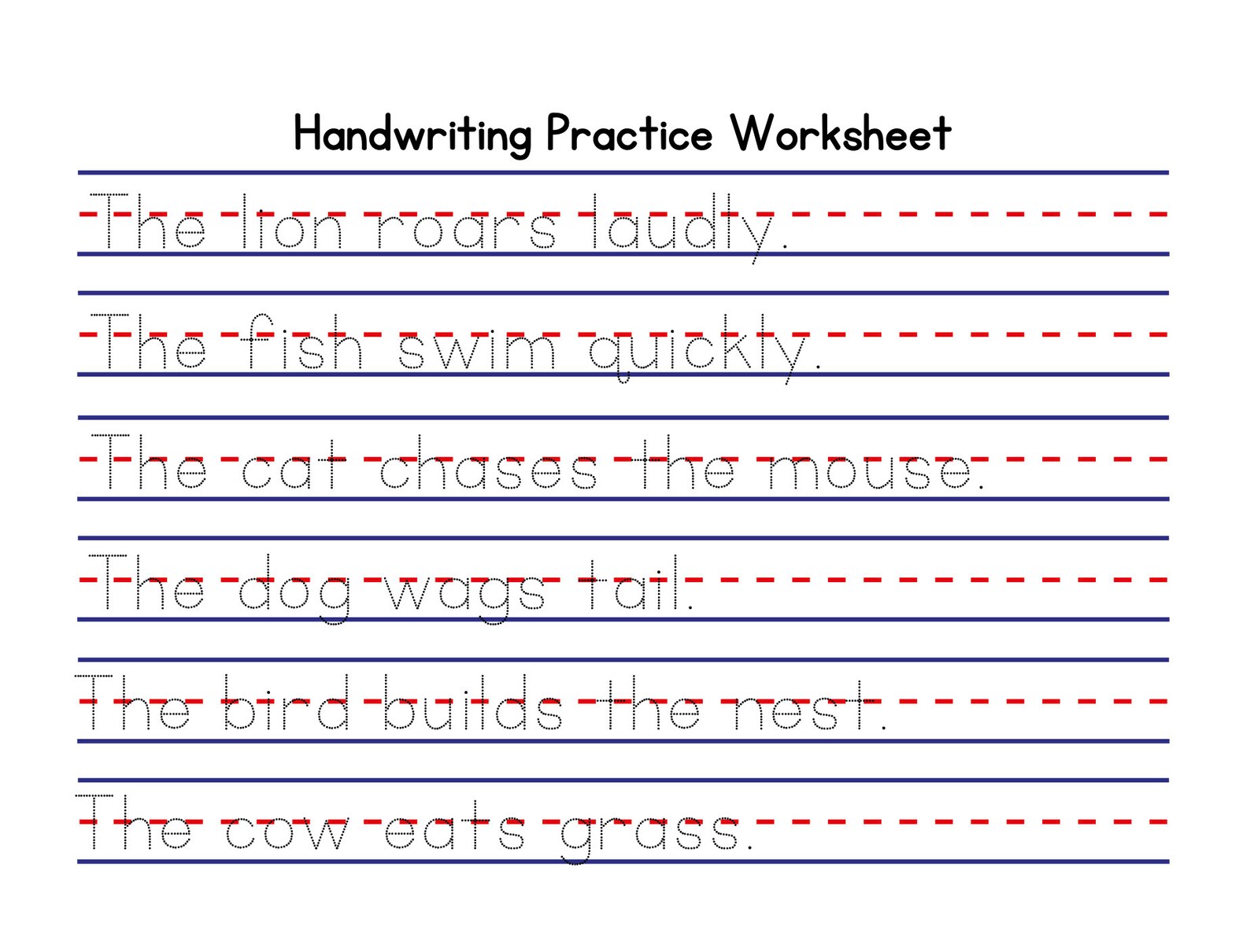 120 Trace Sentence About Animals Practice Worksheets, Printable Writing ...