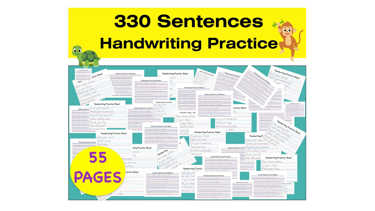 Handwriting Practice Sentences Animals, Routine and Manners Trace ...