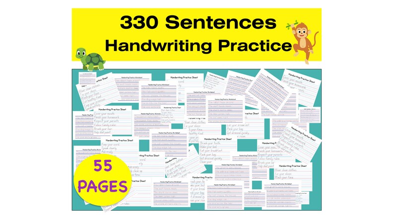 Handwriting Practice Sentences Animals, Routine and Manners Trace ...