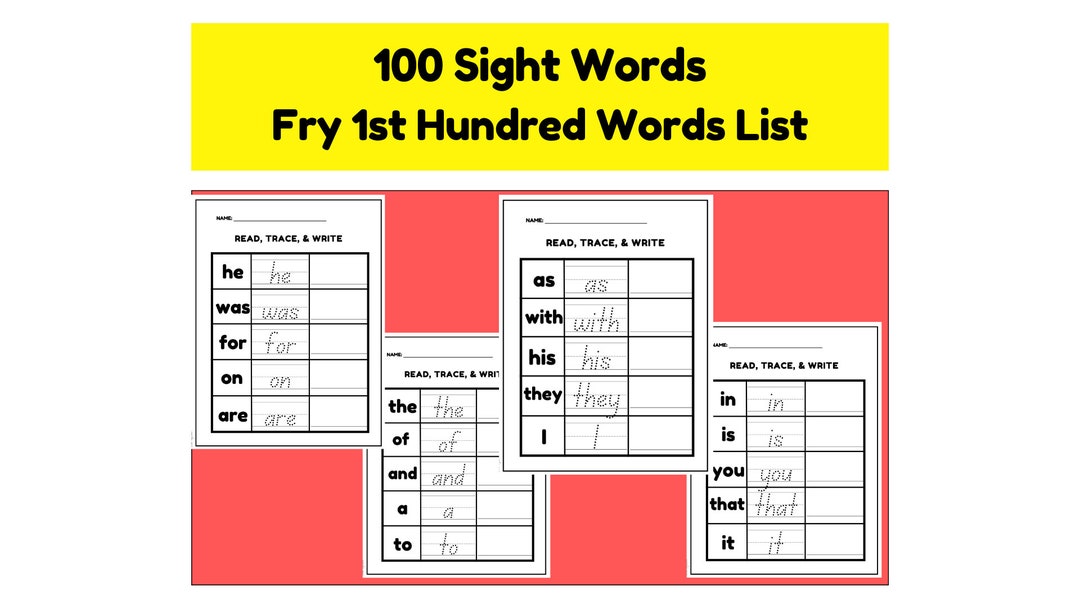 100 Sight Words Read Trace Write Fry 1st Hundred Word List Kindergarten ...