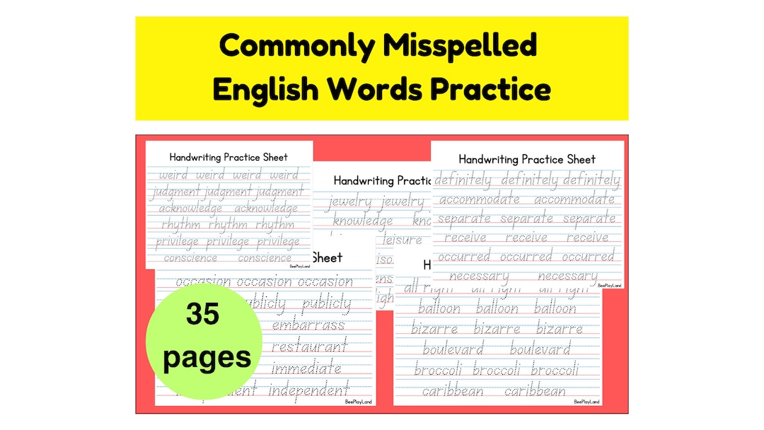 Trace Commonly Misspelled Words Spelling Handwriting Practice ...