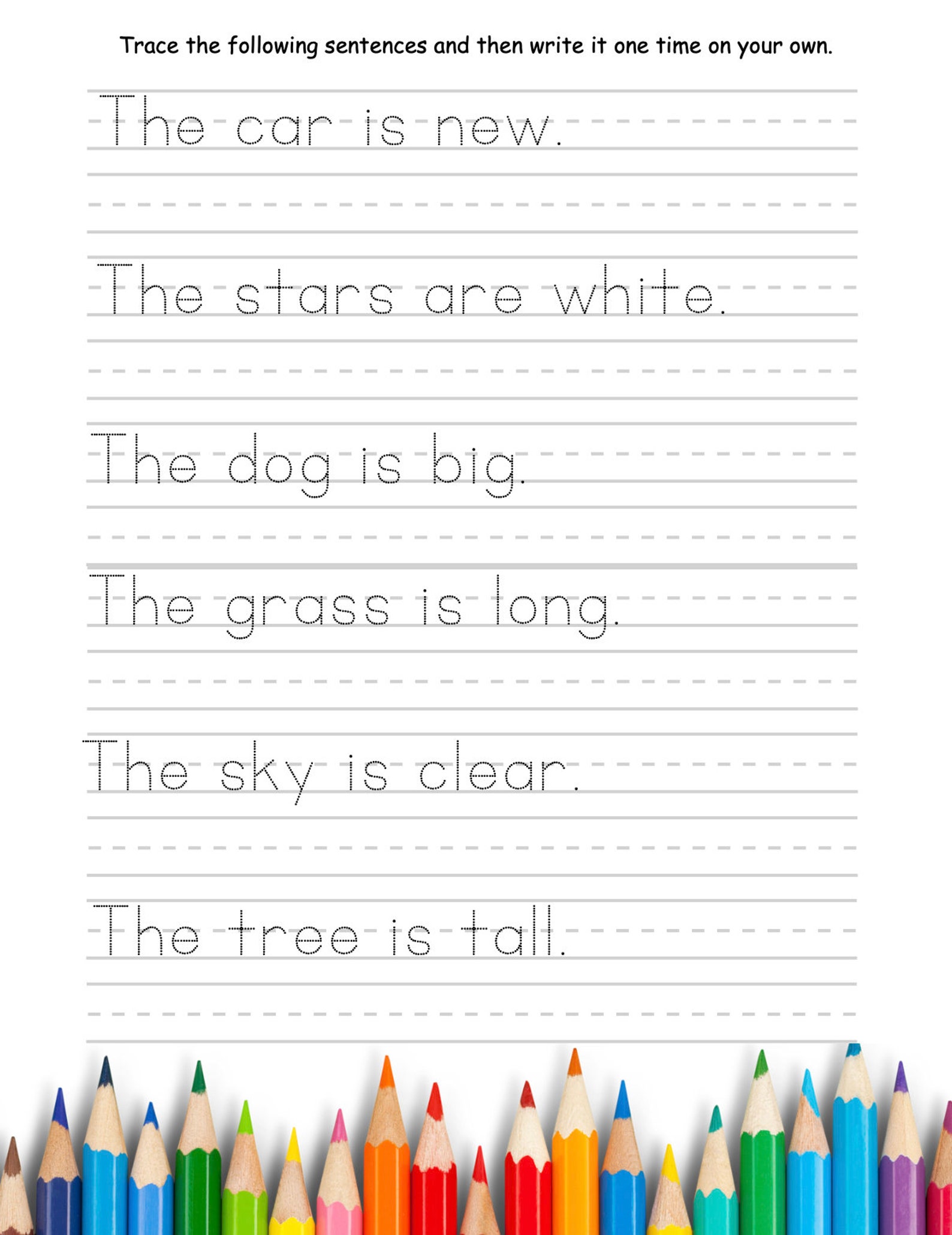 Sentence Tracing Worksheets: Kindergarten & Preschool Activity (PDF) - Etsy