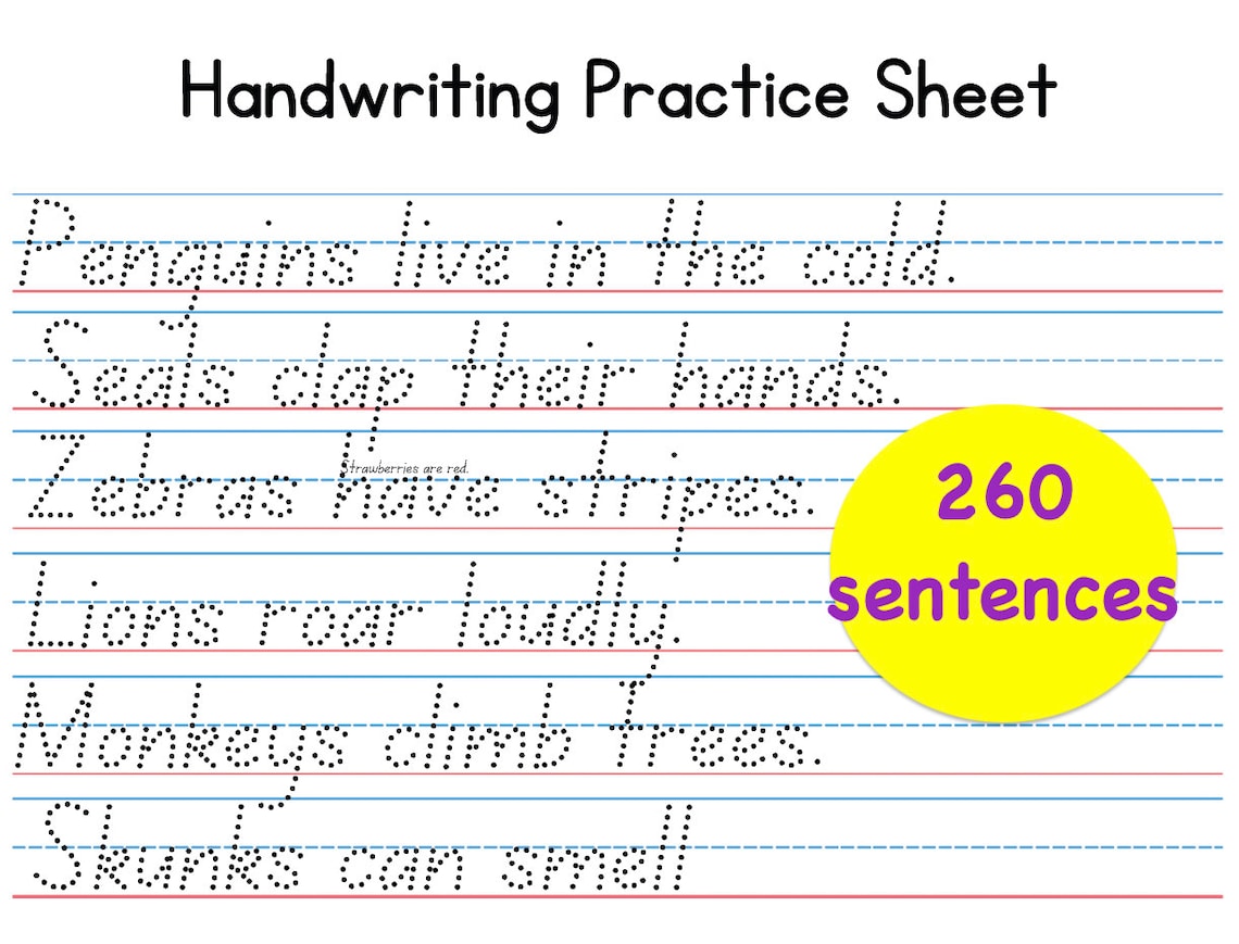 Handwriting Practice Worksheets: Sentences for 1st-3rd Grade (PDF ...