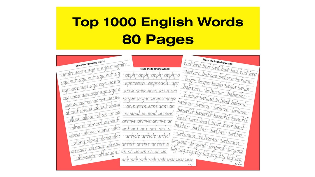 1000 English Words Tracing Worksheet: ABC Vocabulary Practice (PDF) - Etsy