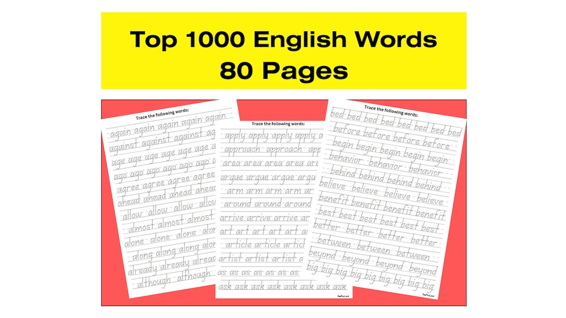 1000 English Words Tracing Worksheet: ABC Vocabulary Practice (PDF) - Etsy
