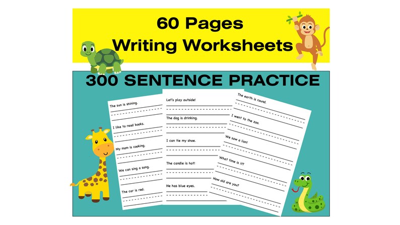 Kindergarten Writing Practice: 300 Sentences, 60 Pages (PDF) - Etsy