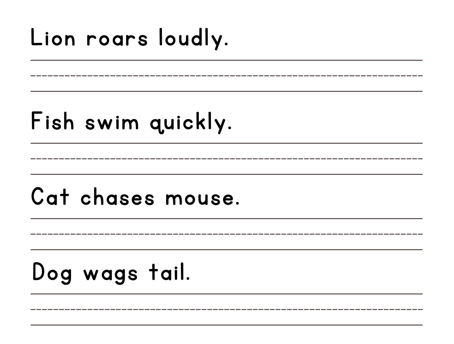 100 Sentence Animals Writing Practice Worksheets, Printable Writing ...