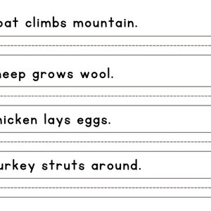 100 Sentence Animals Writing Practice Worksheets, Printable Writing ...