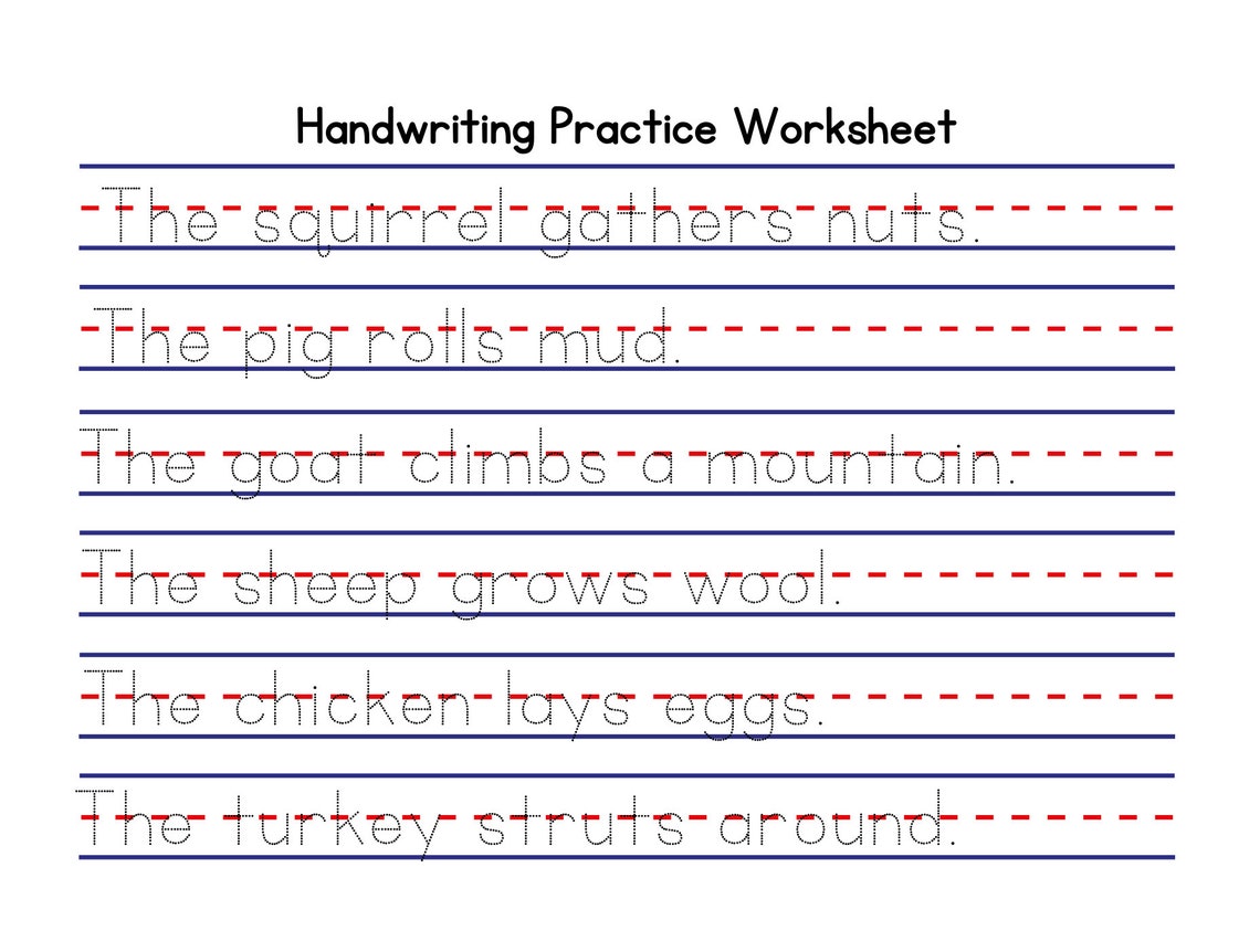 120 Trace Sentence About Animals Practice Worksheets, Printable Writing ...