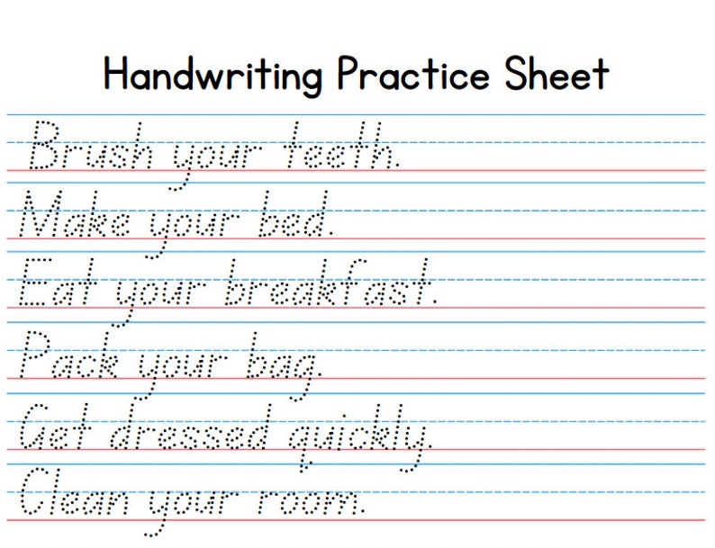 Handwriting Practice Sentences Animals, Routine and Manners Trace ...