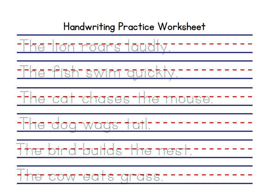Handwriting Practice Sentences Animals, Routine and Manners Trace ...