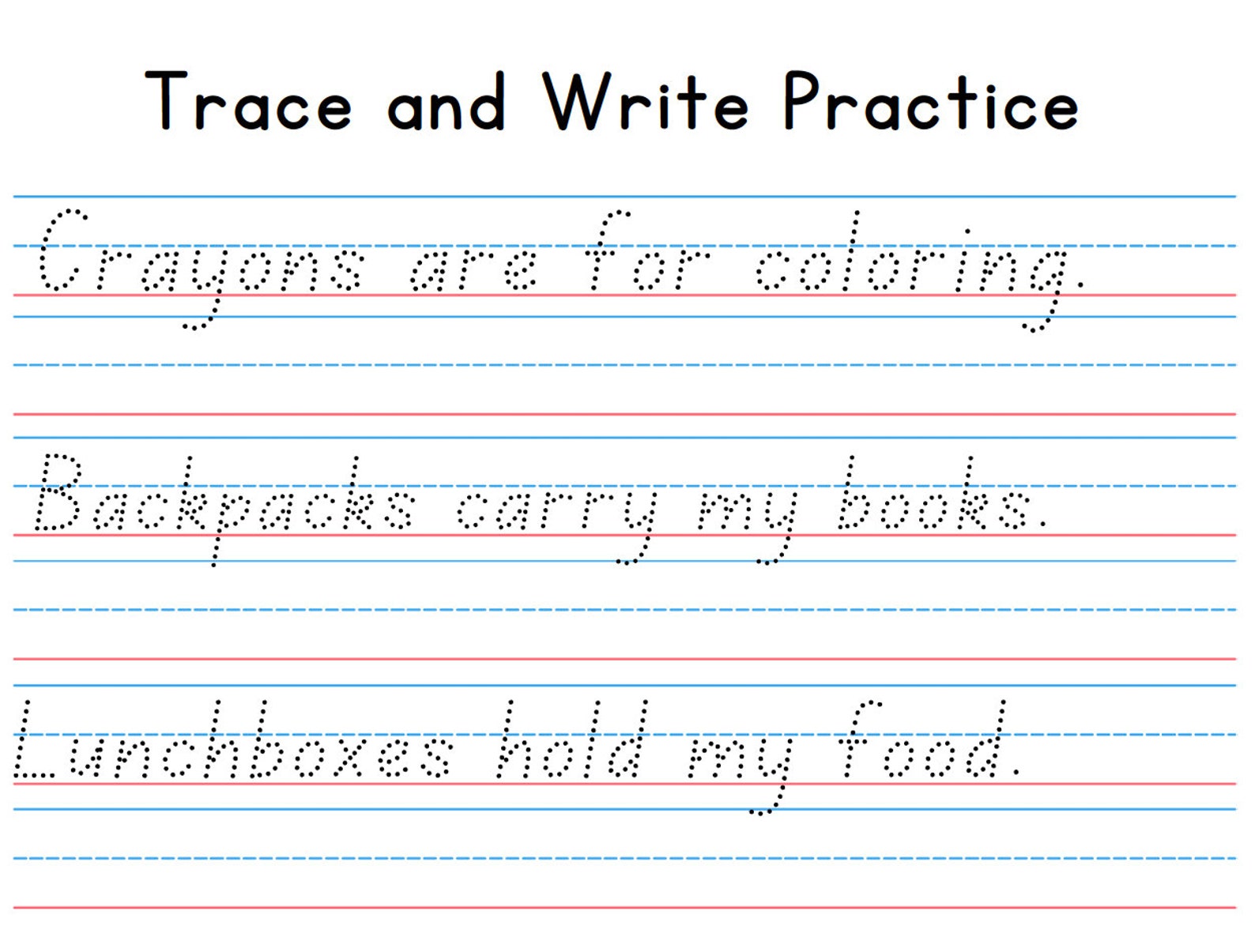 Trace Then Write Sentences Writing Practice Worksheets, Printable ...