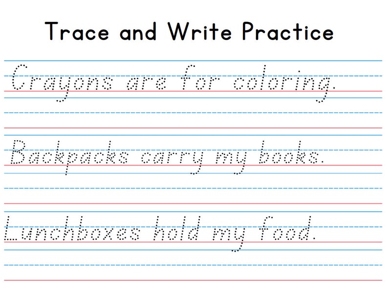 Trace Then Write Sentences Writing Practice Worksheets, Printable ...
