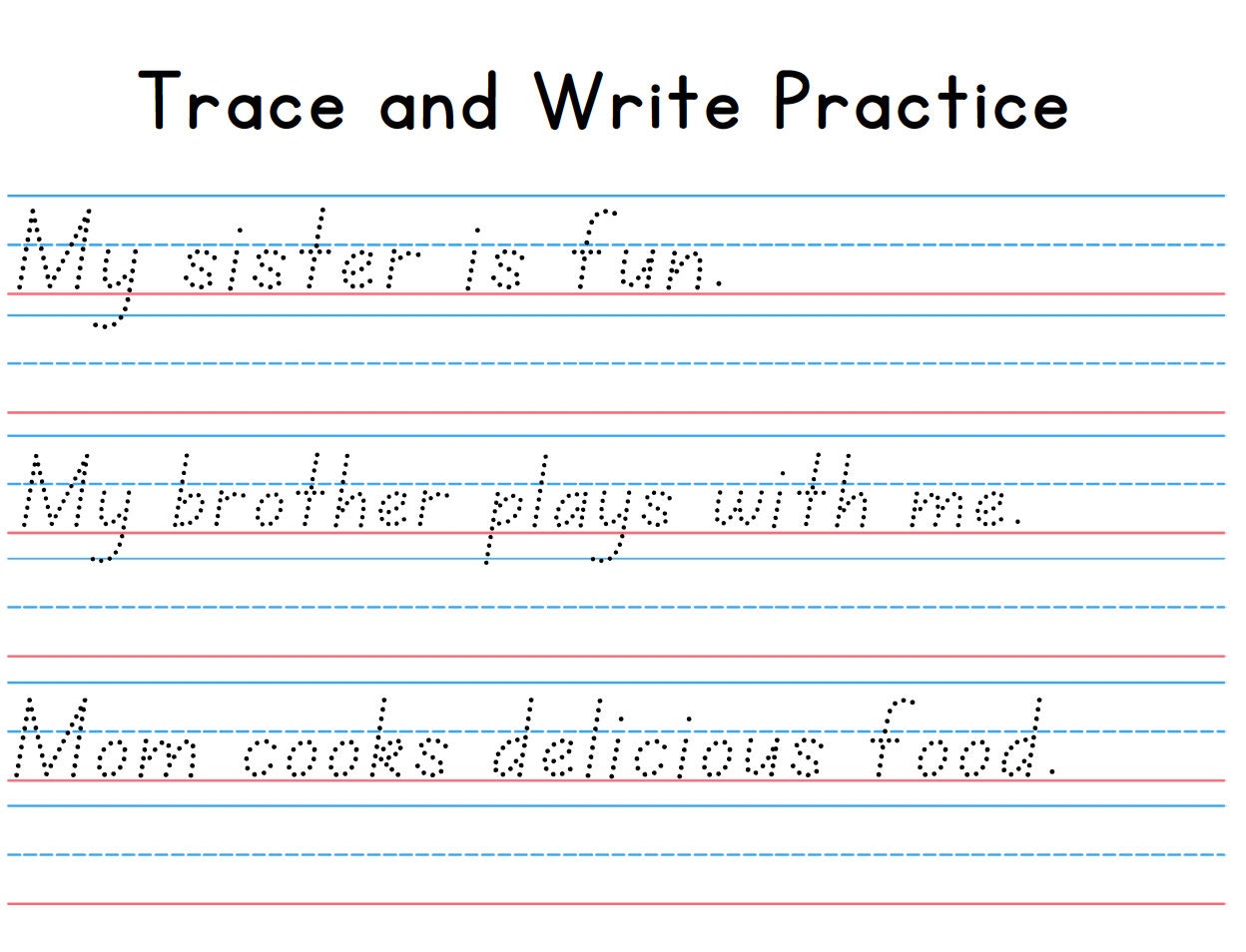 Trace Then Write Sentences Writing Practice Worksheets, Printable ...